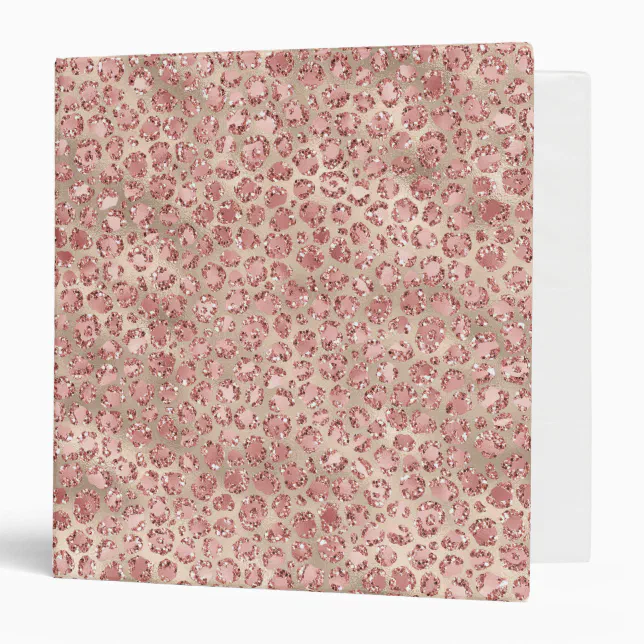 Gold Blush Pink Glitzy Glitter Leopard Print 3 Ring Binder | Zazzle