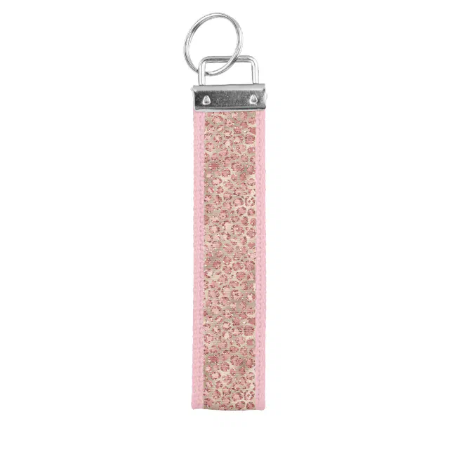 Gold Blush Pink Glitzy Glitter Leopard Print Wrist Keychain | Zazzle