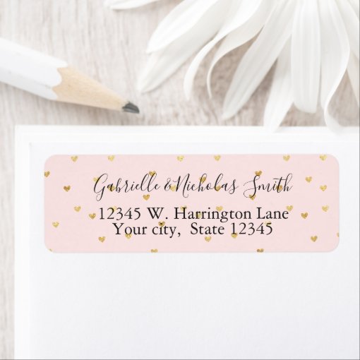 Gold Blush Pink Little Hearts Label | Zazzle