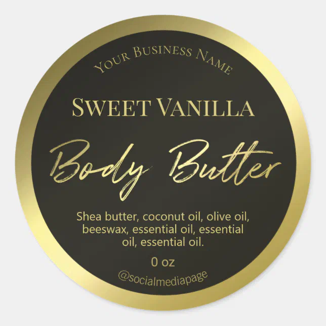 Gold Body Butter Text On Black Product Label | Zazzle