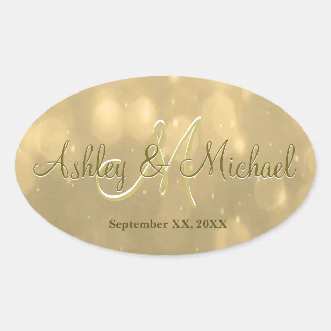 Gold Bokeh | Wedding Monogram Sticker | Zazzle