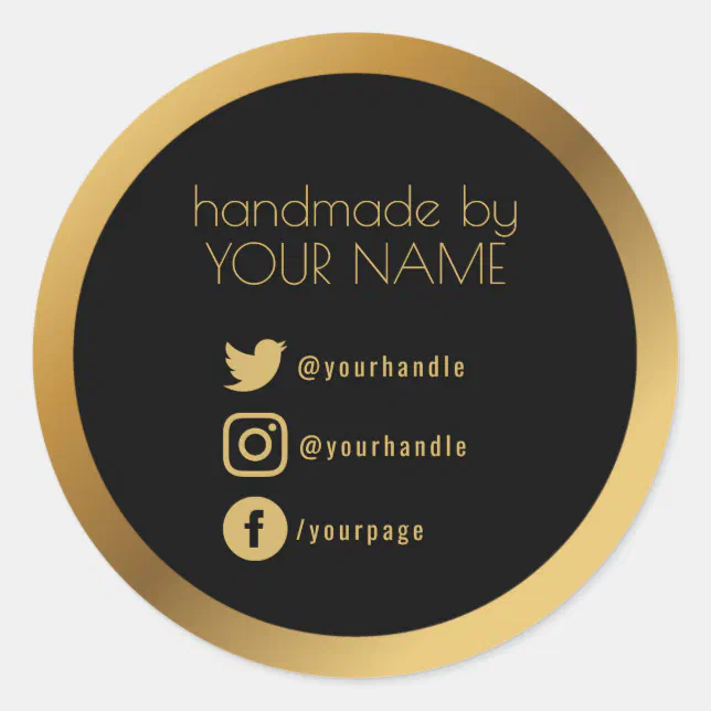 Gold border, black thank you packaging classic round sticker | Zazzle
