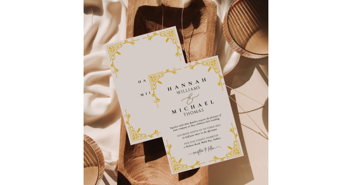 Gold Border Classic Monogram Wedding Invitation | Zazzle