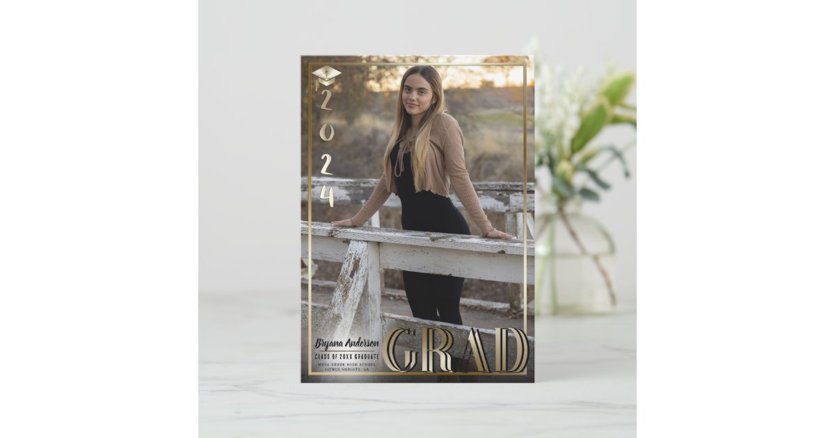 Gold Border Duo Grad 2024 Graduation Photo Invitation | Zazzle
