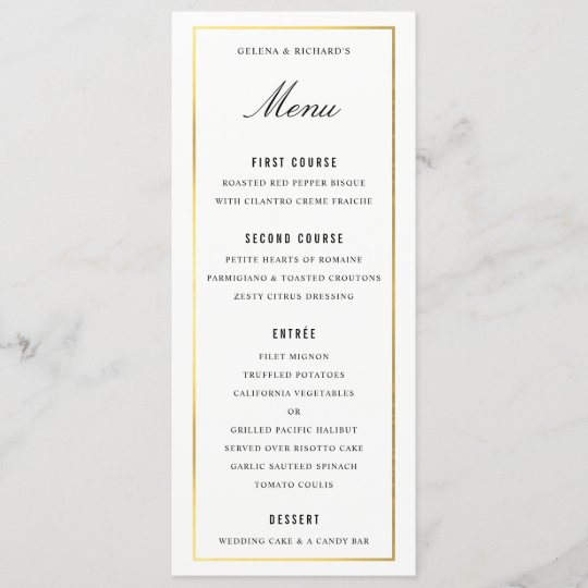 Gold Border Elegant Wedding Dinner Menu and Drinks | Zazzle.com
