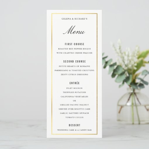 Gold Border Elegant Wedding Dinner Menu and Drinks | Zazzle
