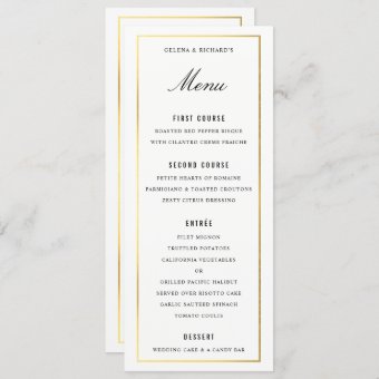 Gold Border Elegant Wedding Dinner Menu and Drinks | Zazzle