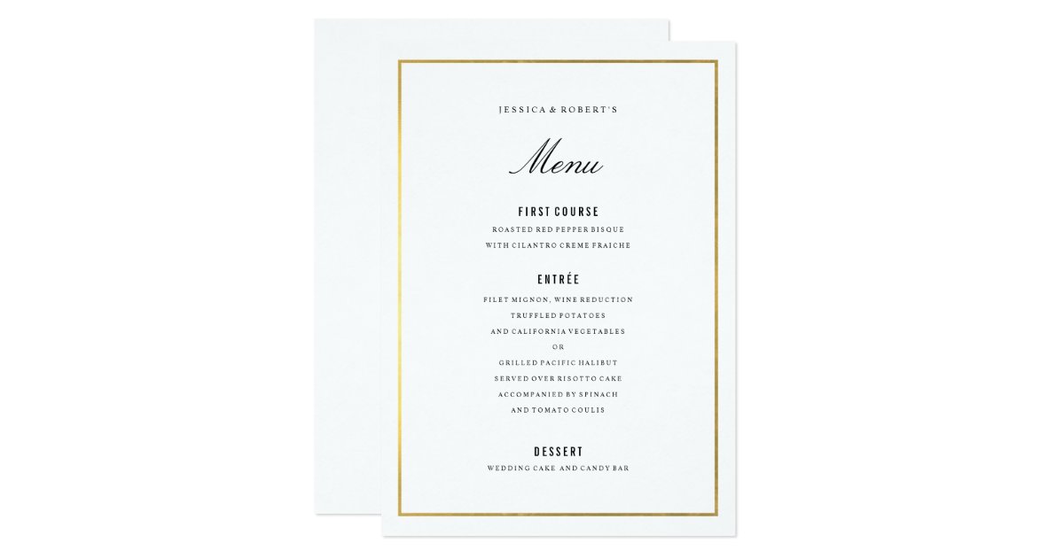 Gold Border Elegant Wedding Menu Card | Zazzle.com