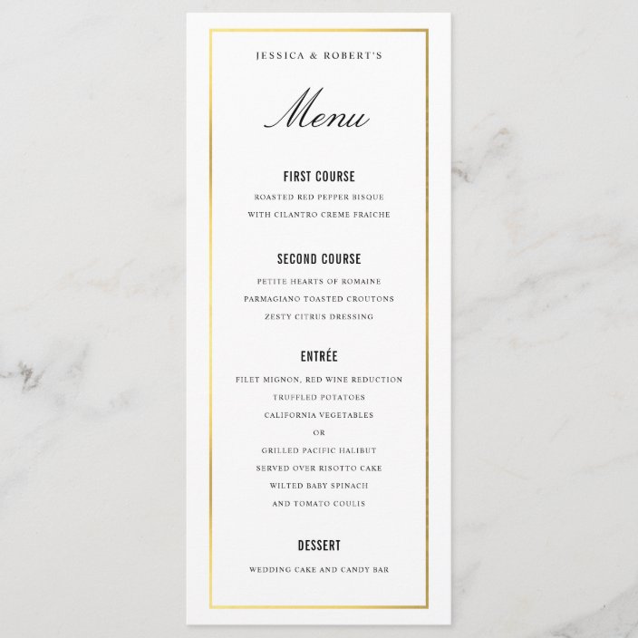 Gold Border Elegant Wedding Menu Card | Zazzle