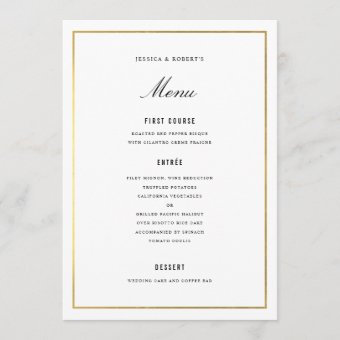 Gold Border Elegant Wedding Menu Card | Zazzle