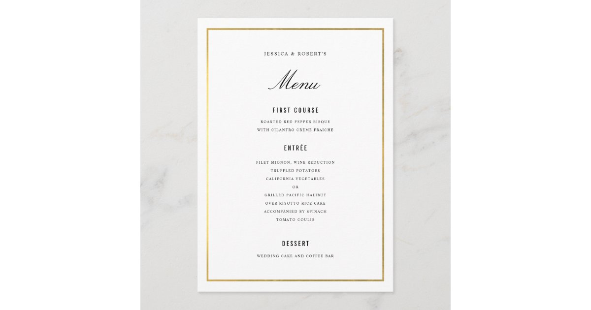 Gold Border Elegant Wedding Menu Card | Zazzle