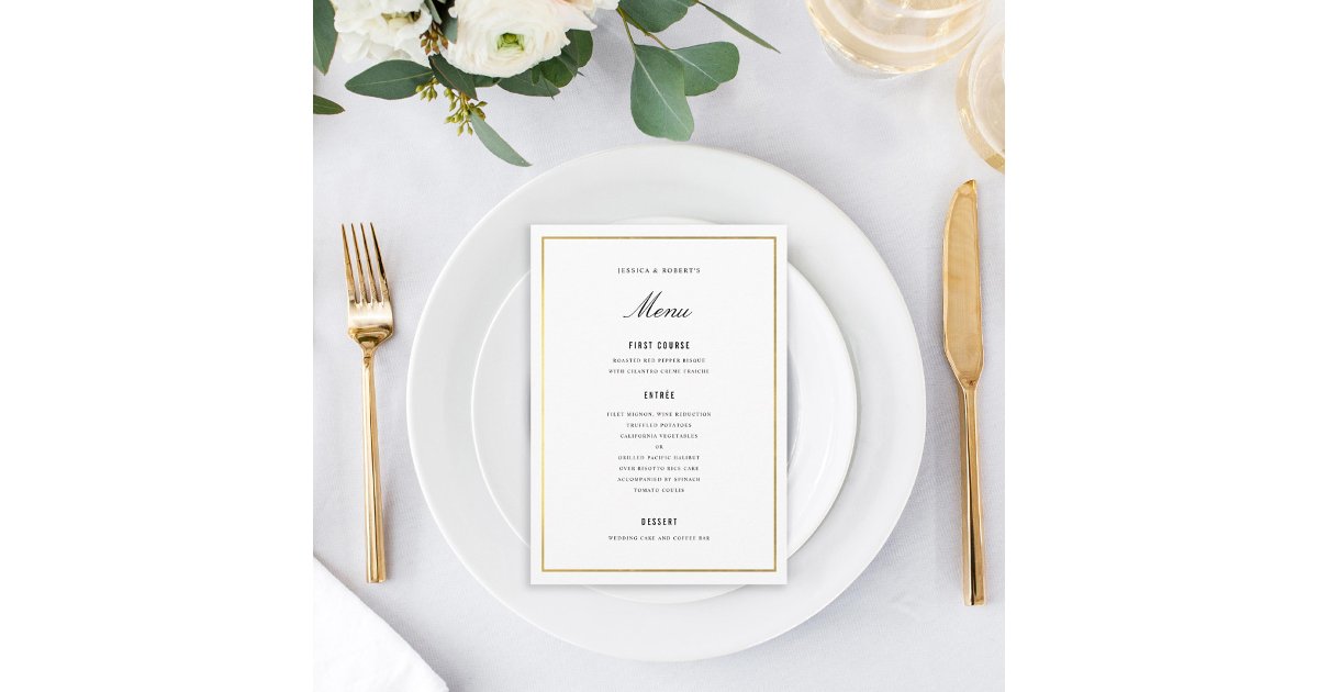 Gold Border Elegant Wedding Menu Card | Zazzle