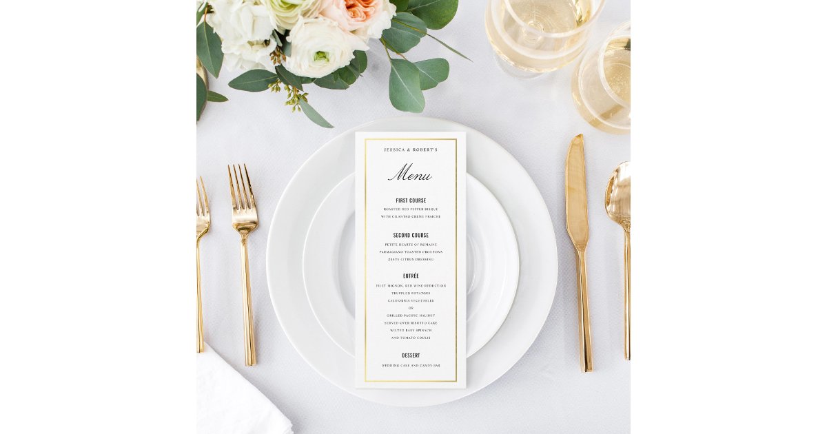 Gold Border Elegant Wedding Menu Card | Zazzle