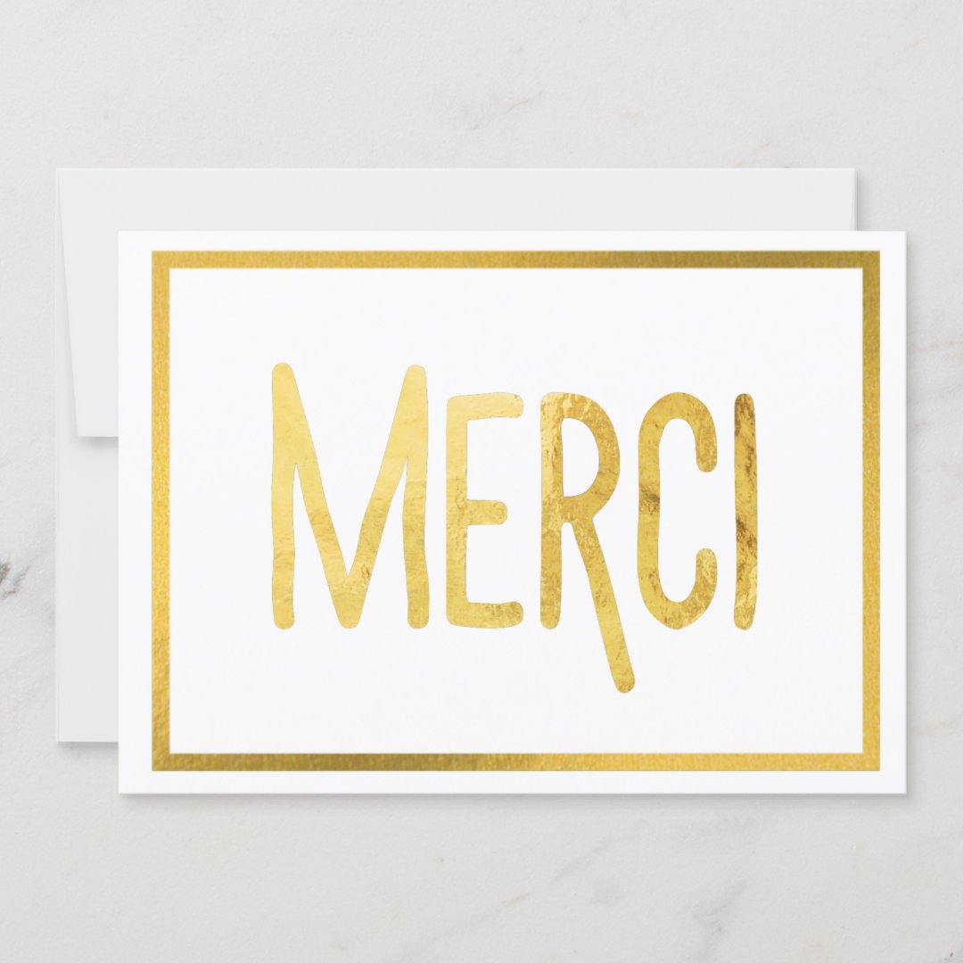 Gold Border Merci Custom Thank You Cards | Zazzle