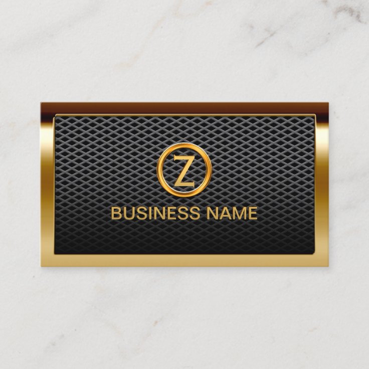 Gold Border Monogram Metal Cells Business Card | Zazzle