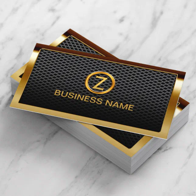 Gold Border Monogram Metal Cells Business Card | Zazzle
