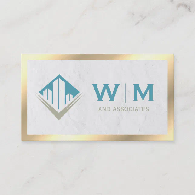 Gold Border Property Monogram Business Card | Zazzle