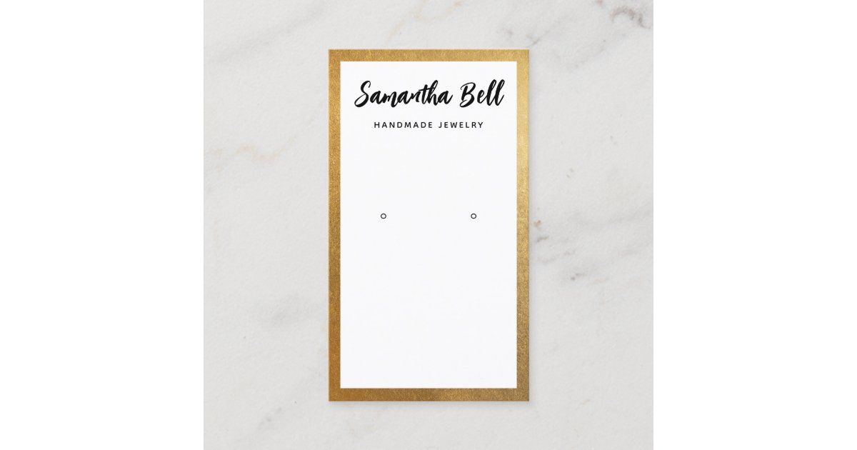 Gold Border Script White Earring Jewelry Business Card | Zazzle