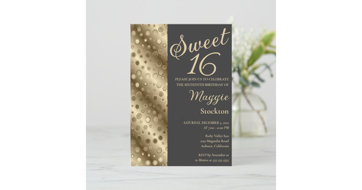 Gold Border Sweet 16 Invitation | Zazzle