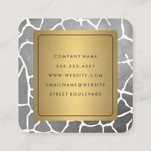 Gold Border with Chic Gray Pattern Square Business Card | Zazzle