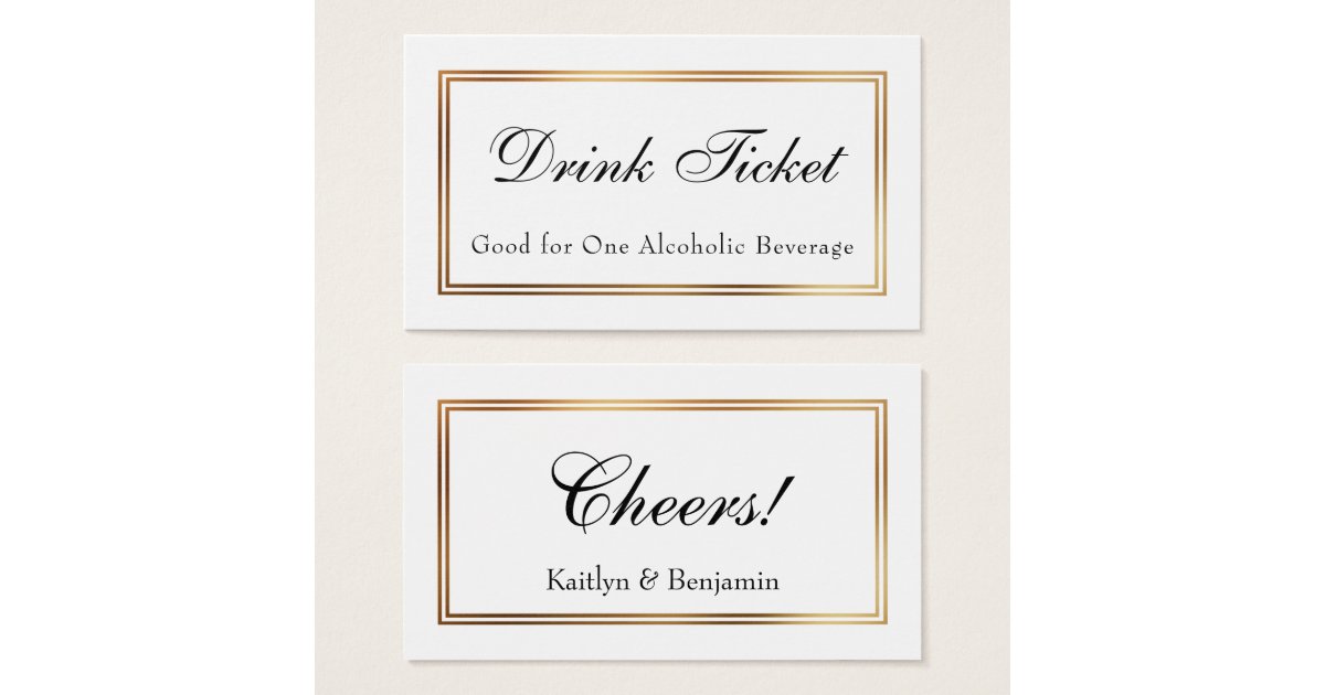 Gold Bordered White Drink Ticket Insert Cards | Zazzle