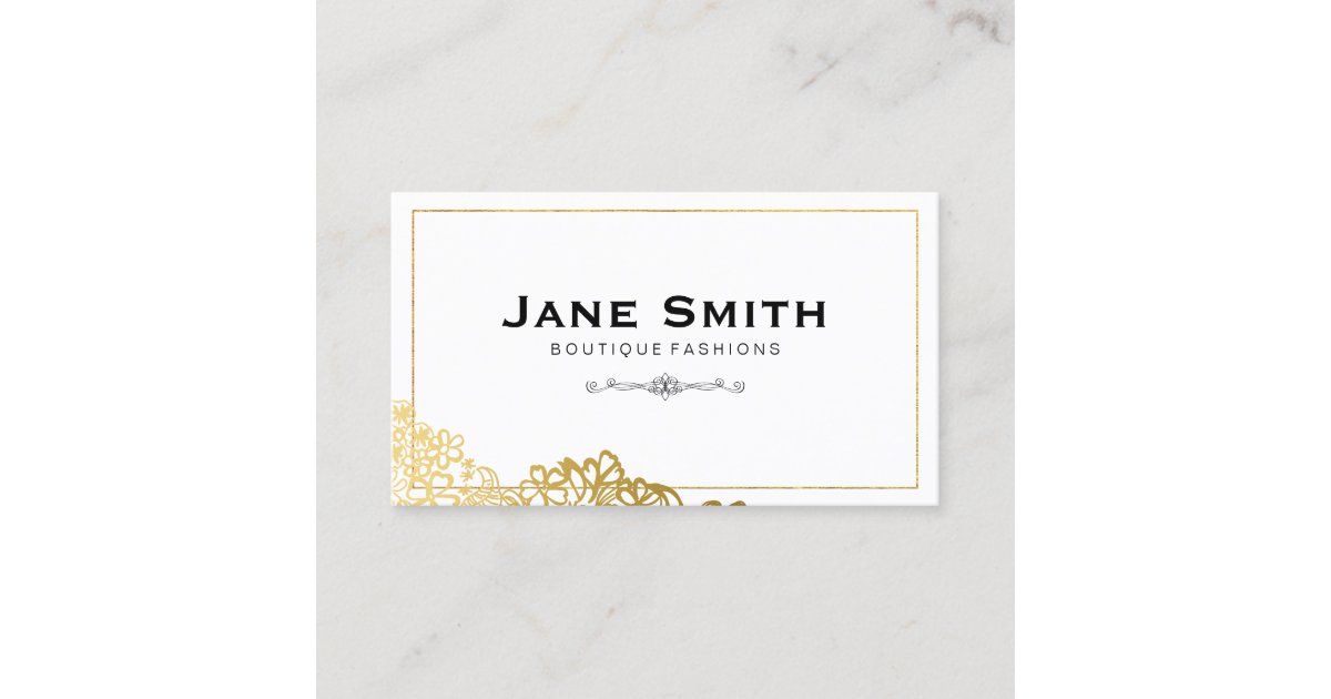 Gold Borders Elegant Floral Business Card | Zazzle