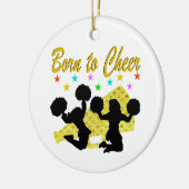 GOLD BORN TO CHEER MEGAPHONE CHEERLEADER CERAMIC ORNAMENT | Zazzle
