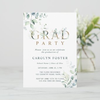Gold Botanical Letter Graduation Party Photo Invitation | Zazzle