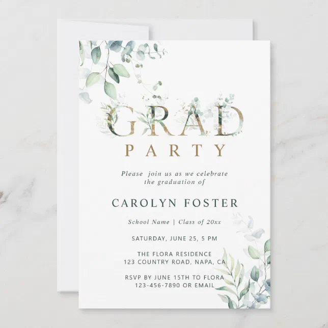 Gold Botanical Letter Graduation Party Photo Invitation | Zazzle