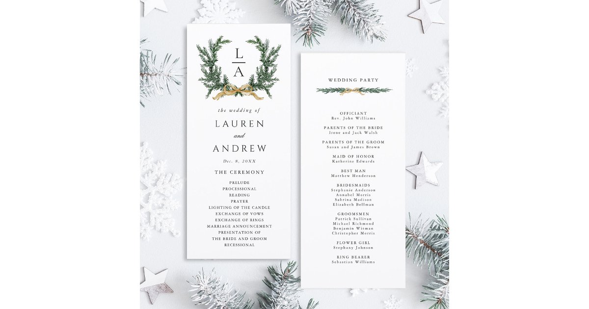 Gold Bow & Green Garland Wedding Ceremony Program | Zazzle