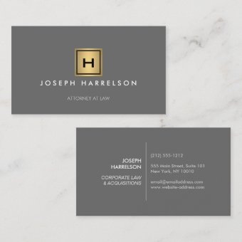 GOLD BOX LOGO with YOUR INITIAL/MONOGRAM on Gray Business Card | Zazzle