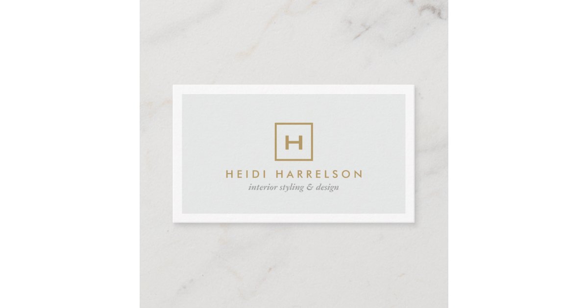 GOLD BOX LOGO with YOUR INITIAL on LIGHT GRAY Business Card | Zazzle