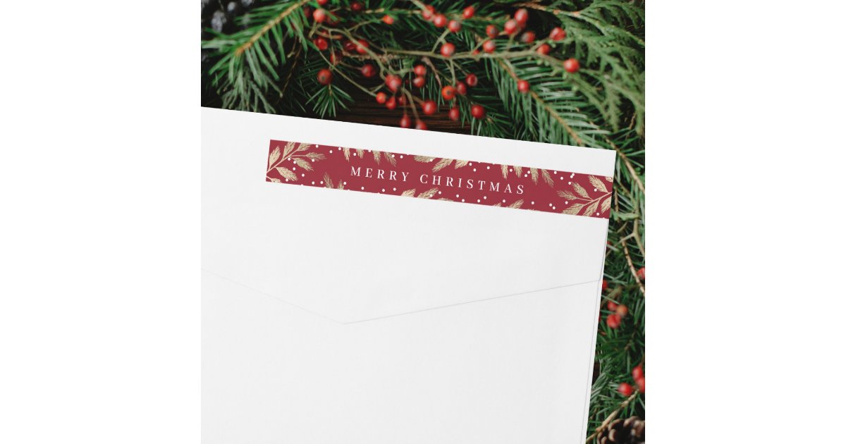 Gold Branches Christmas Card Return Address Wrap Around Label | Zazzle