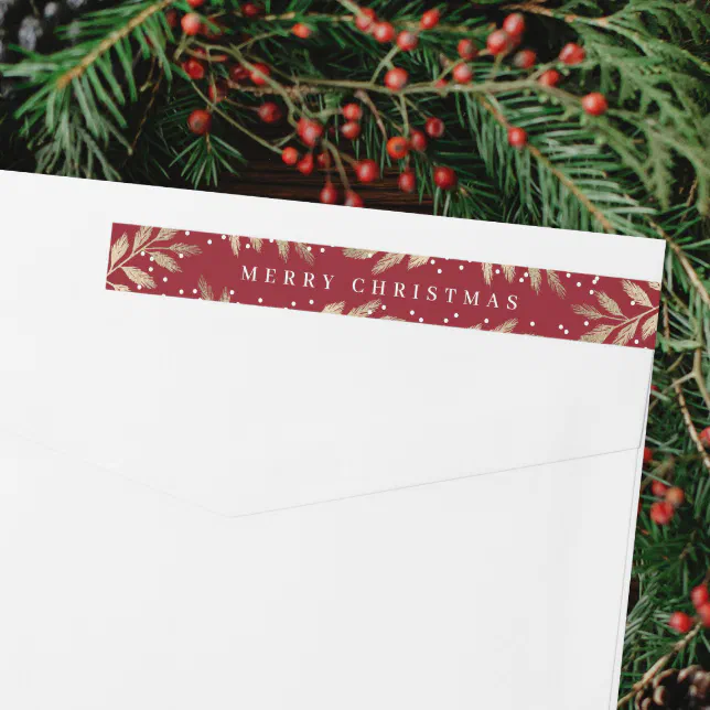 Gold Branches Christmas Card Return Address Wrap Around Label | Zazzle