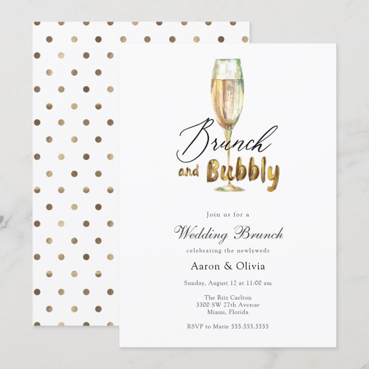 Gold Brunch and Bubbly Champagne Wedding Brunch Invitation | Zazzle