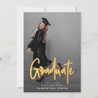 Gold Brush Graduation Photo Graduate Announcement | Zazzle
