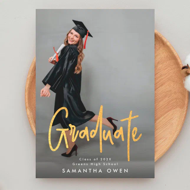 Gold Brush Graduation Photo Graduate Announcement | Zazzle