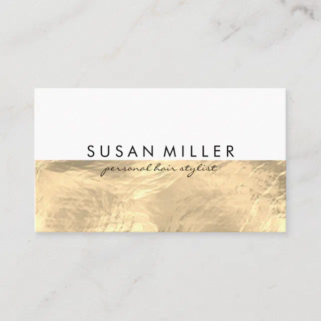 Gold Brushed Leather Golden Metallic Color Block Business Card | Zazzle