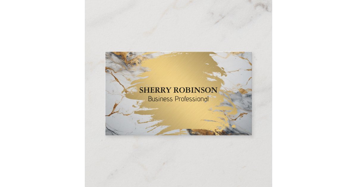 Gold Brushed | Marble Background Business Card | Zazzle