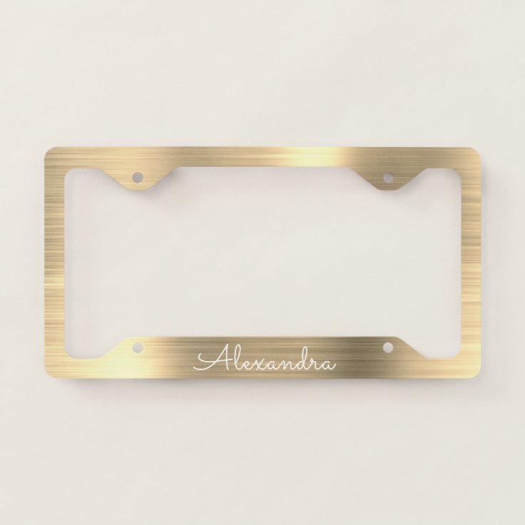 Gold Brushed Metal Monogram License Plate Frame | Zazzle