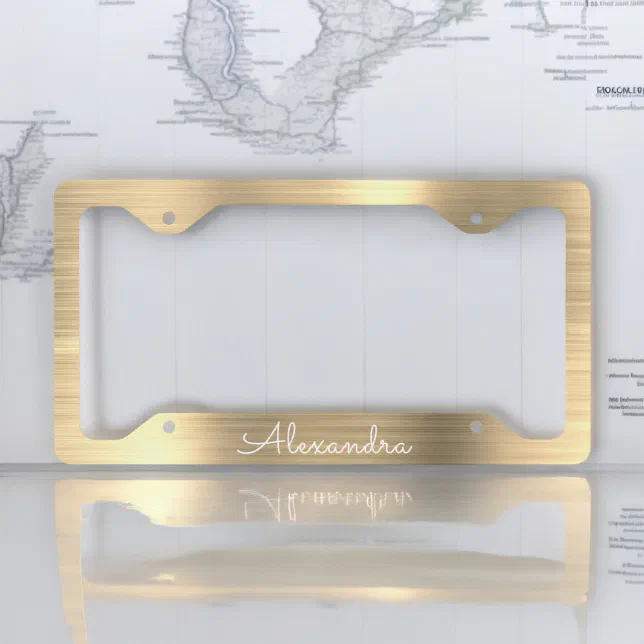 Gold Brushed Metal Monogram License Plate Frame | Zazzle