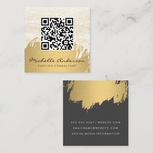 Gold Brushed | Natural Gold Lines | QR Code Square Business Card | Zazzle