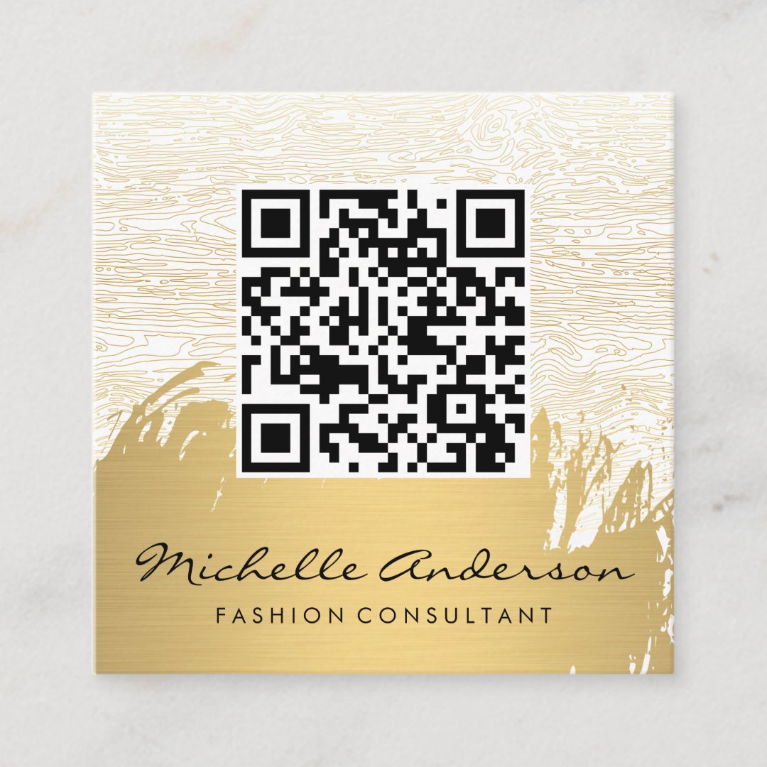 Gold Brushed | Natural Gold Lines | QR Code Square Business Card | Zazzle