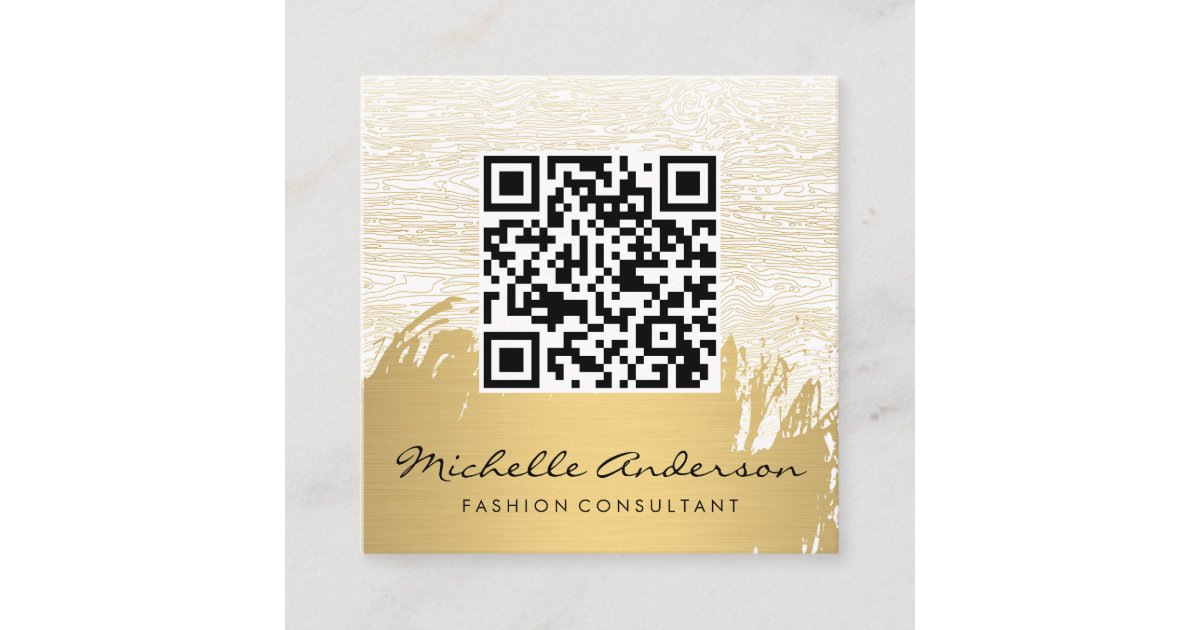 Gold Brushed | Natural Gold Lines | QR Code Square Business Card | Zazzle