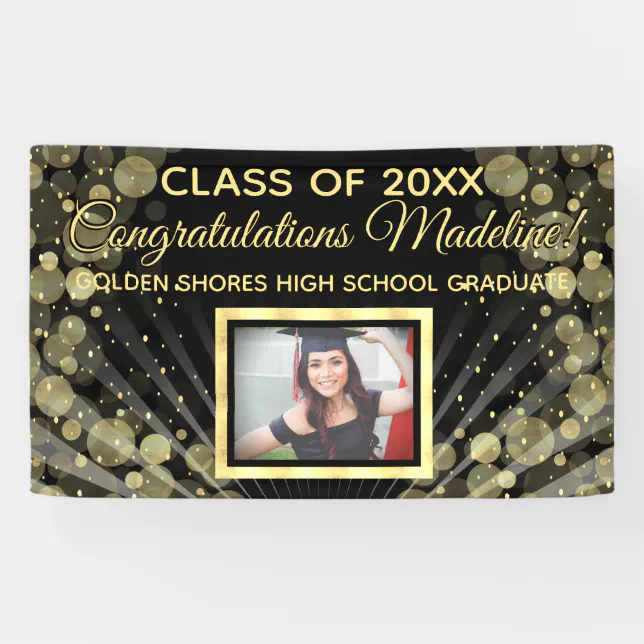 Gold Bubbles Rays Custom Photo Graduation Sign | Zazzle