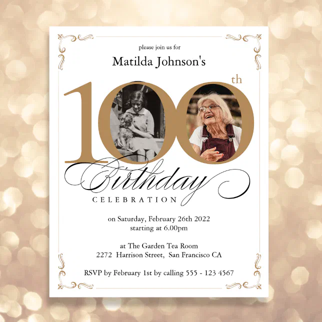 Gold Budget Photo 100th Birthday Party Invitation | Zazzle