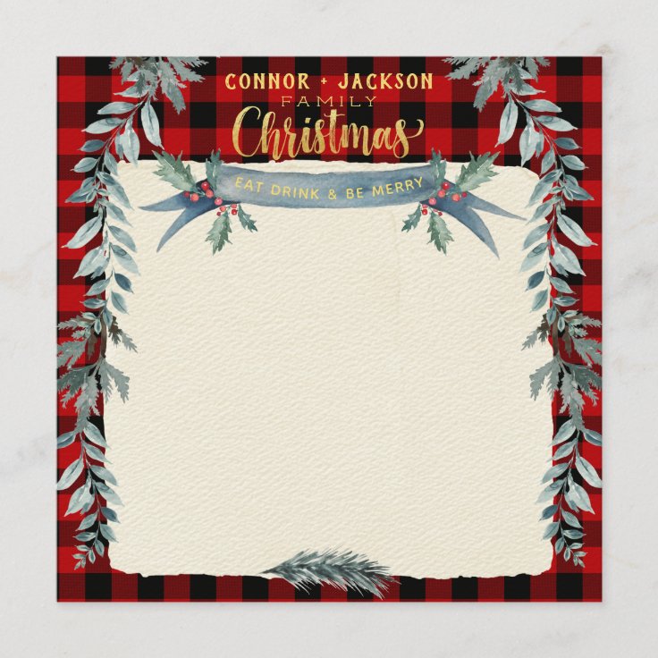 Gold & Buffalo Plaid Family Christmas Blank Dinner Menu | Zazzle