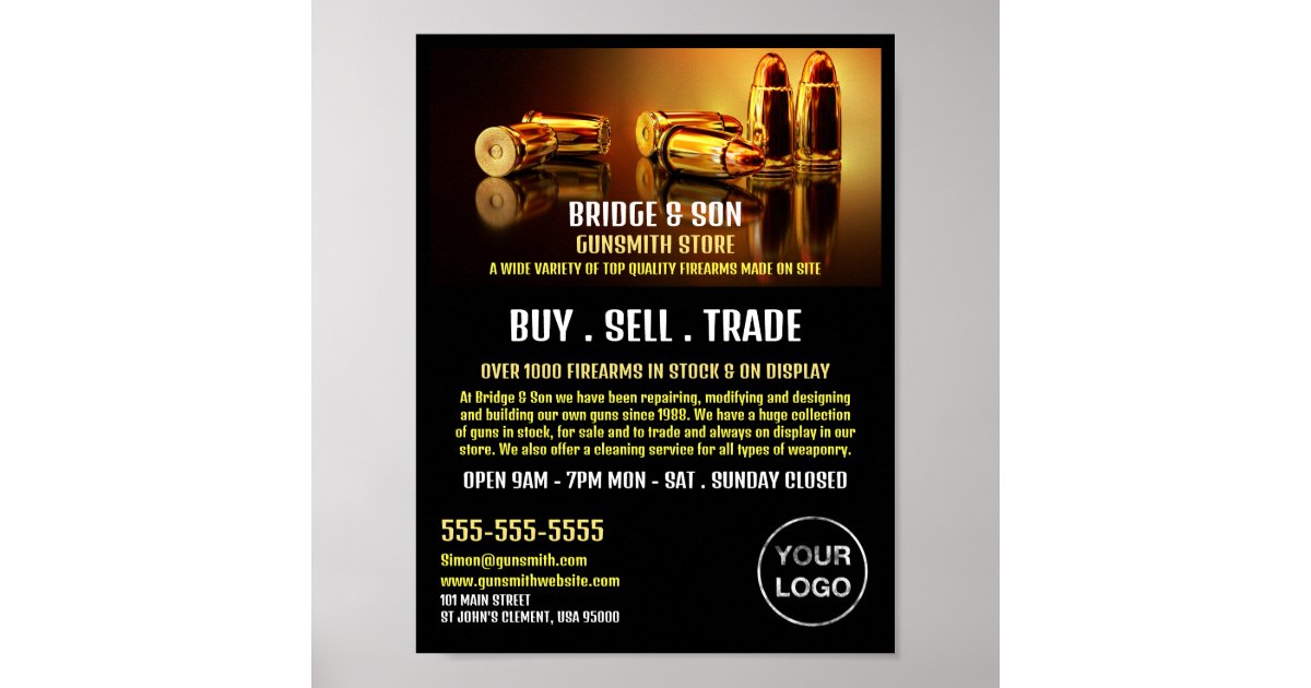 Gold Bullets, Gunsmith, Gunstore Advertising Poster | Zazzle