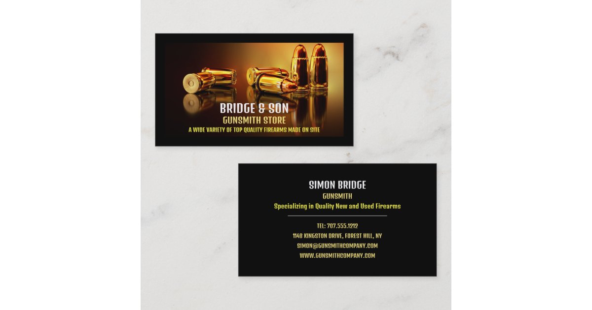 Gold Bullets, Gunsmith, Gunstore Business Card | Zazzle