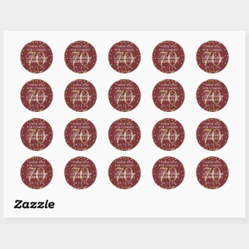 Gold Burgundy 70th Birthday Thank You Glitter Classic Round Sticker ...